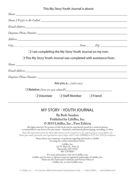 LifeBio My Story- Youth Journal